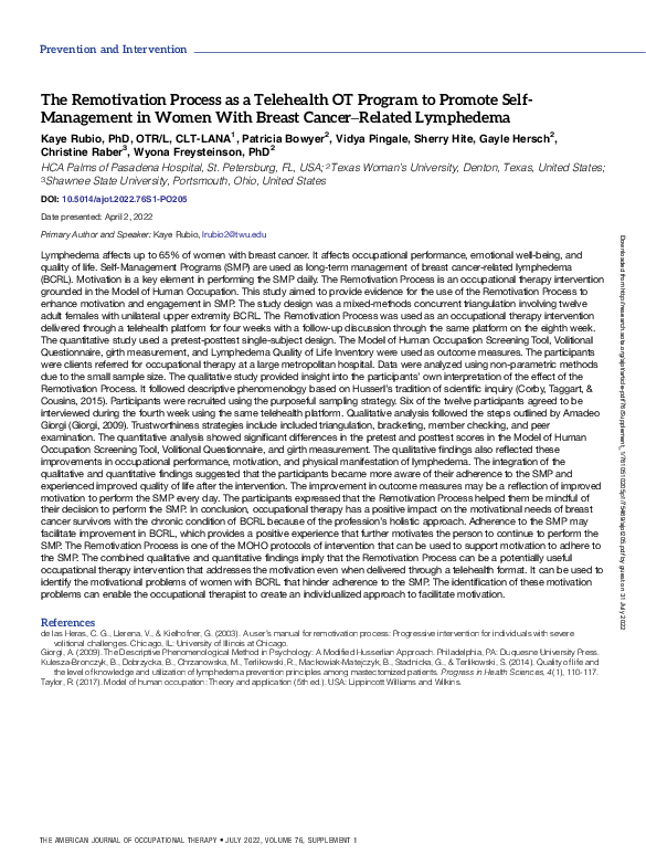 (PDF) The Remotivation Process as a Telehealth OT Program to Promote ...