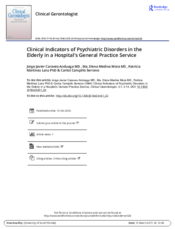 (PDF) Clinical Indicators of Psychiatric Disorders in the Elderly in a ...