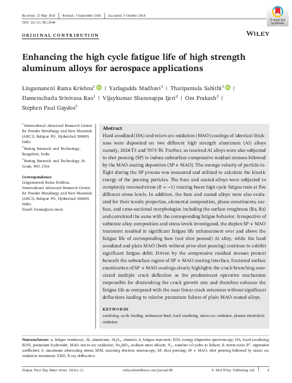 (PDF) Enhancing the high cycle fatigue life of high strength aluminum ...