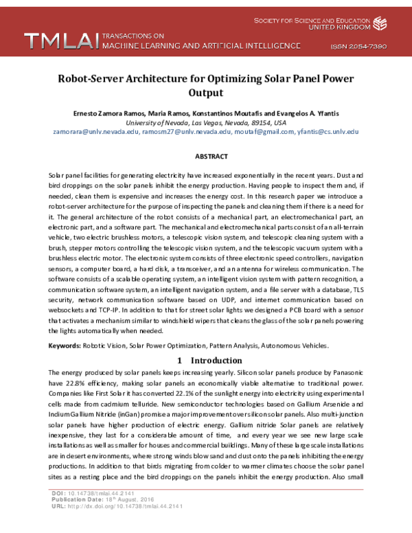 (PDF) Robot-Server Architecture for Optimizing Solar Panel Power Output | Maria lucia Muñoz ...