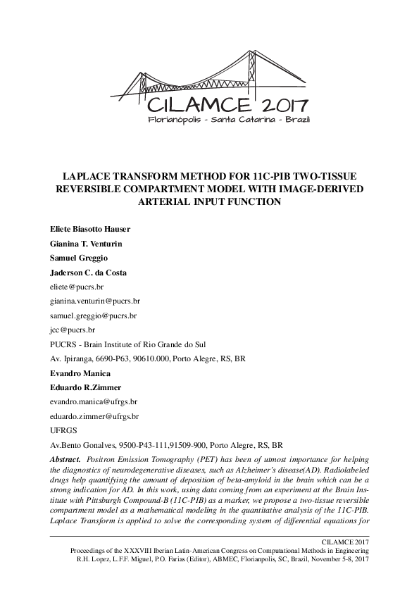 (PDF) Laplace transform method for 11C-PIB two-tissue reversible compartment model with image ...
