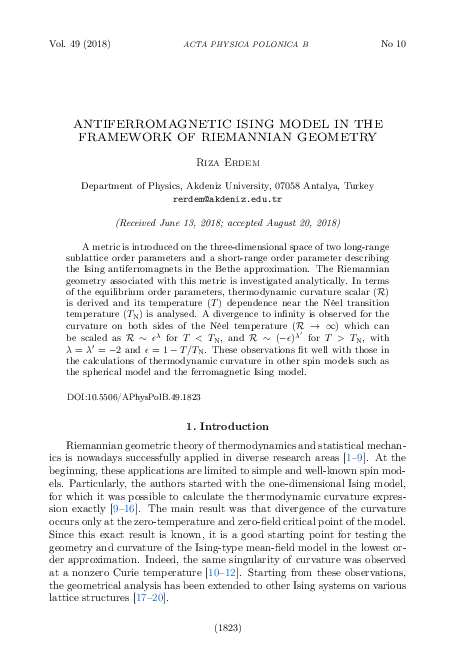 (PDF) Antiferromagnetic Ising Model in the Framework of Riemannian Geometry