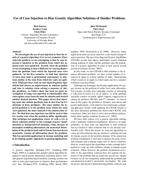(PDF) Use of case injection to bias genetic algorithm solutions of ...