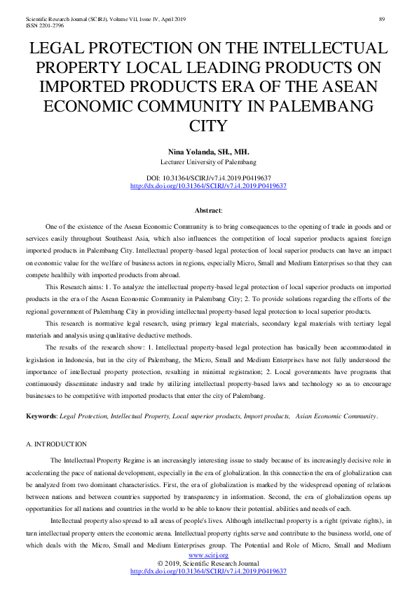 (PDF) Legal Protection on the Intellectual Property Local Leading ...