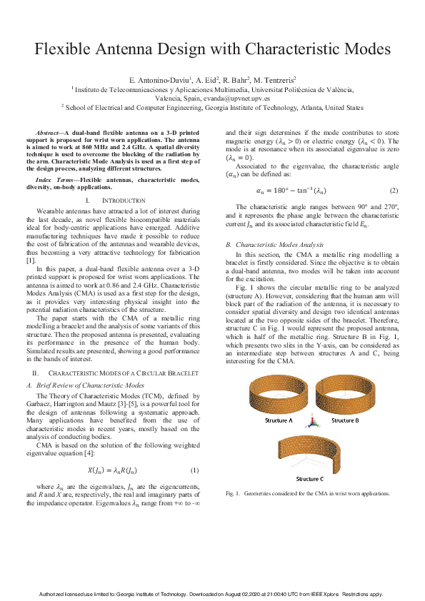 (PDF) Flexible Antenna Design with Characteristic Modes