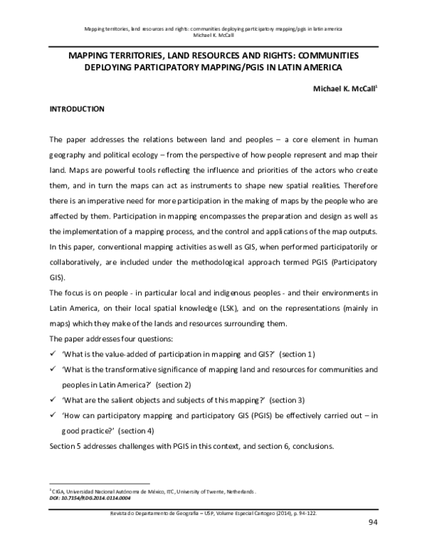 (PDF) Mapping Territories, Land Resources and Rights: Communities ...