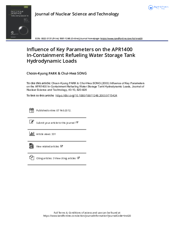 (PDF) Influence of Key Parameters on the APR1400 In-Containment ...