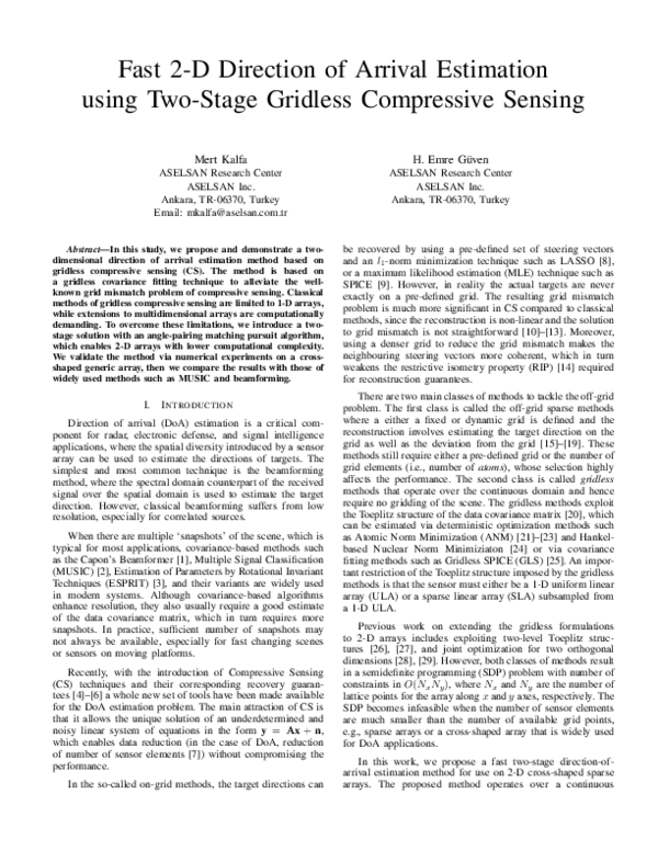 (PDF) Fast 2-D Direction of Arrival Estimation Using Two-Stage Gridless ...