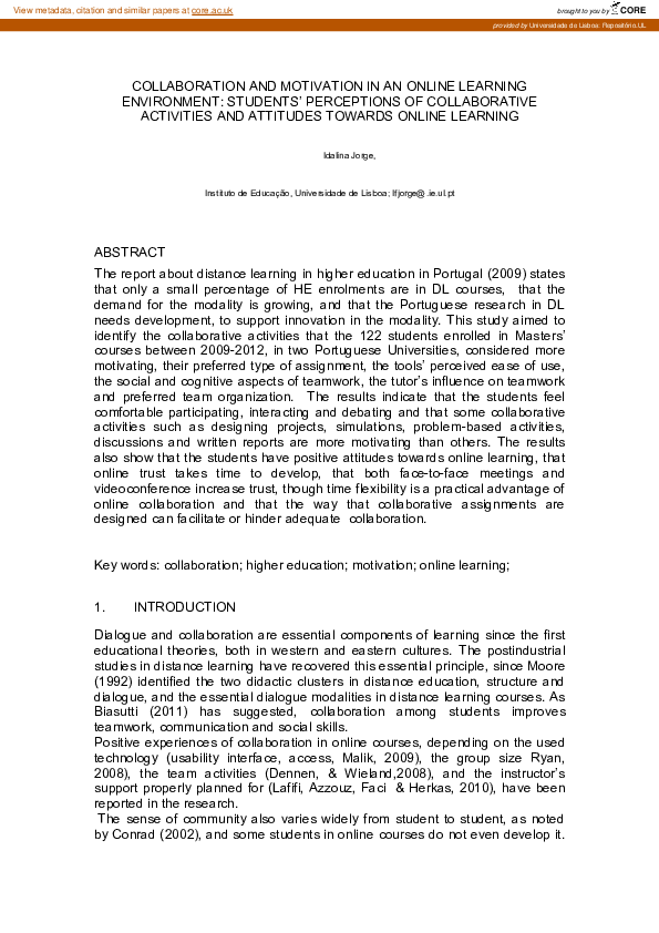 (PDF) Collaboration and motivation in an online learning environment: students’ perceptions of ...