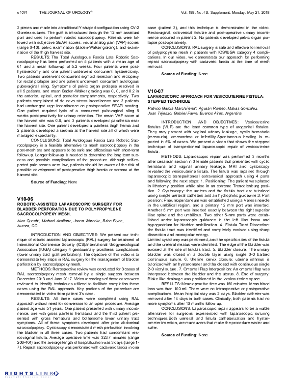 (PDF) V10-07 Laparoscopic Approach for Vesicouterine Fistula: Stepped ...