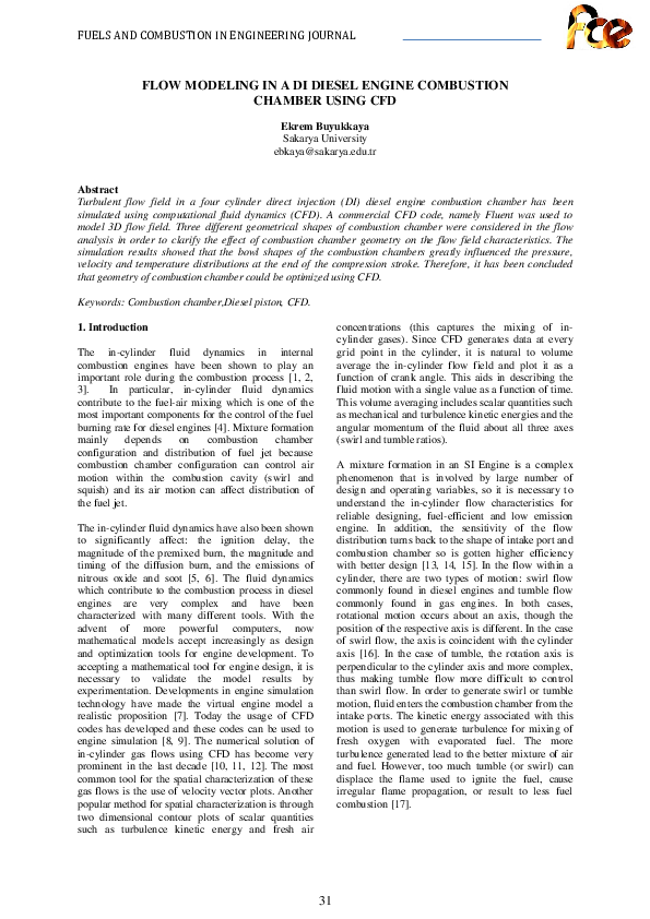 (PDF) Flow Modeling in a DI Diesel Engine Combustion Chamber Using CFD