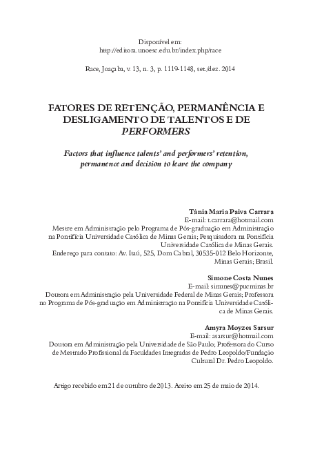 (PDF) FATORES DE RETENÇÃO, PERMANÊNCIA E DESLIGAMENTO DE TALENTOS E DE ...