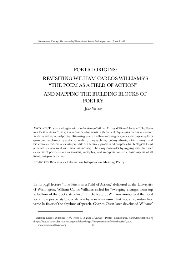 (PDF) Poetic Origins: Revisiting William Carlos Williams's "The Poem as ...