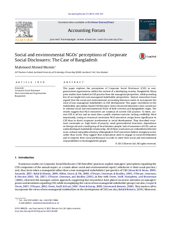 (PDF) Social and environmental NGOs’ perceptions of Corporate Social ...