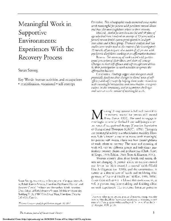 (PDF) Meaningful Work in Supportive Environments: Experiences With the ...