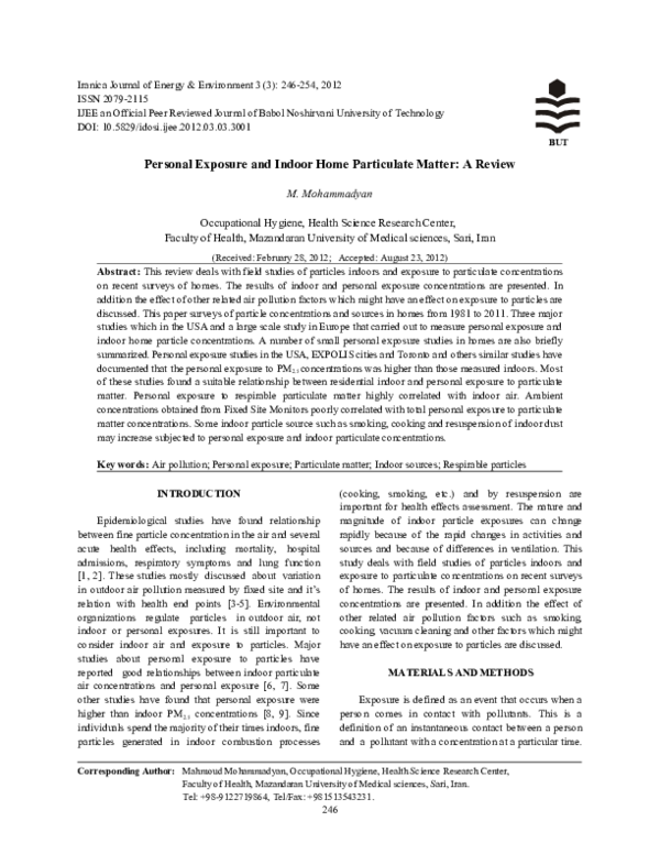 (PDF) Personal Exposure and Indoor Home Particulate Matter: A Review