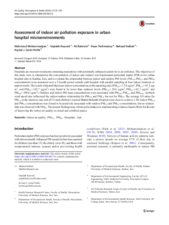 (PDF) Assessment of indoor air pollution exposure in urban hospital microenvironments