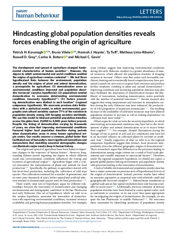 (PDF) Hindcasting global population densities reveals forces enabling ...