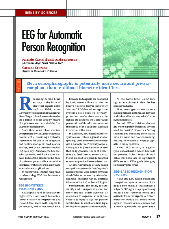 (PDF) EEG for Automatic Person Recognition