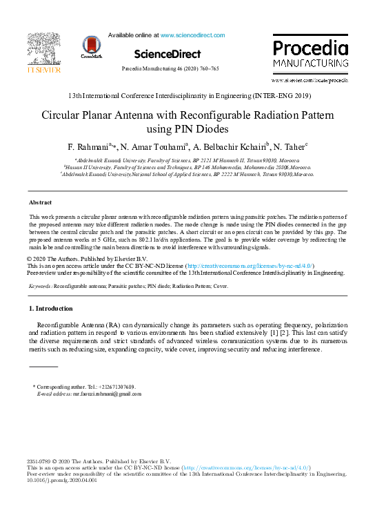 (PDF) Circular Planar Antenna with Reconfigurable Radiation Pattern ...
