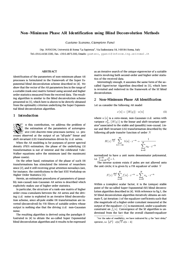 (PDF) Non-minimum phase AR identification using blind deconvolution methods