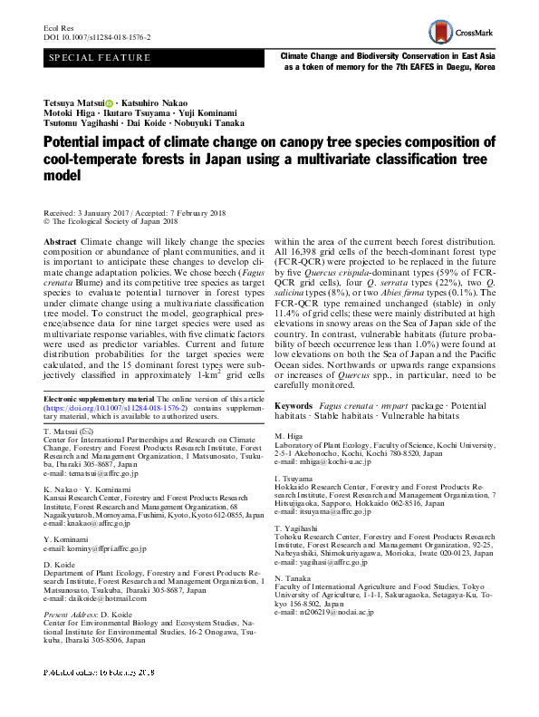 (PDF) Potential impact of climate change on canopy tree species ...