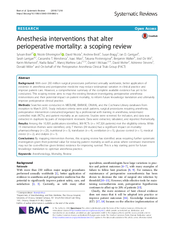 (PDF) Anesthesia interventions that alter perioperative mortality: a ...