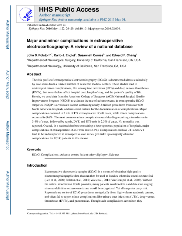 (PDF) Major and minor complications in extraoperative ...