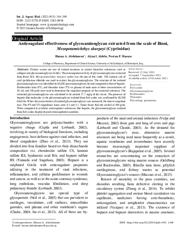 (PDF) Anticoagulant effectiveness of glycosaminoglycan extracted from ...