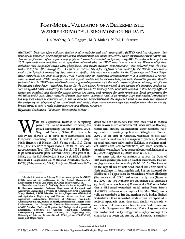 (PDF) Post-Model Validation of a Deterministic Watershed Model Using ...