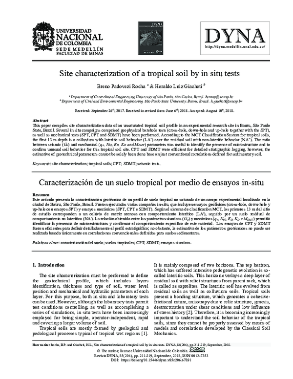 (PDF) Site Characterization of a Tropical Soil by In Situ Tests