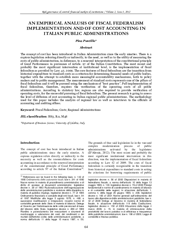 (PDF) An Empirical Analusis of Fiscal Federalism Implementation and of ...