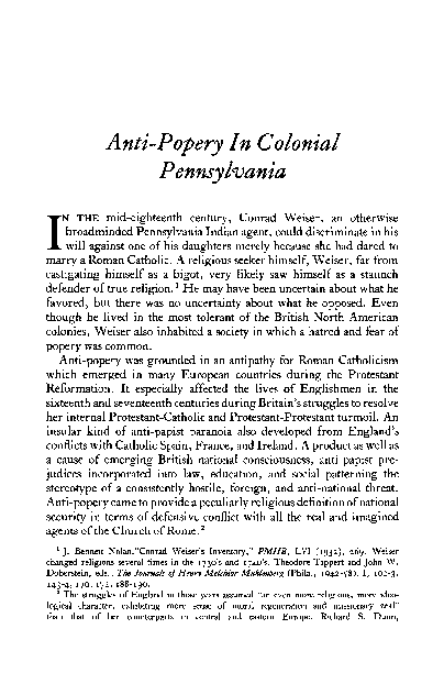 (PDF) Anti-Popery in Colonial Pennsylvania | Joseph Casino - Academia.edu