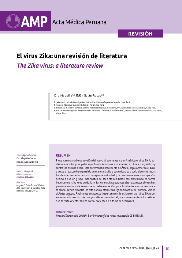 (PDF) El virus Zika: una revisión de literatura