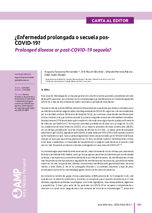 (PDF) ¿Enfermedad prolongada o secuela pos-COVID-19?