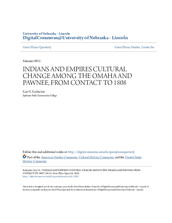 (PDF) Indians and Empires: Cultural Change among the Omaha and Pawnee ...