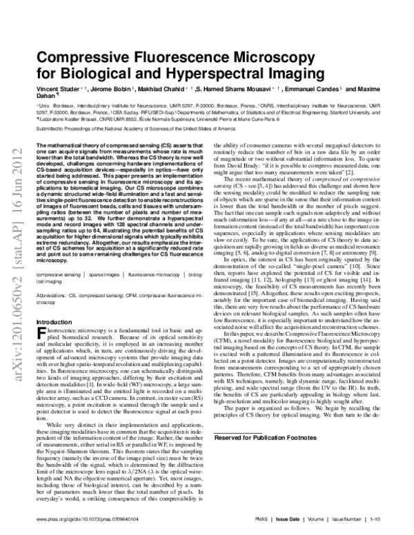 (PDF) Compressive fluorescence microscopy for biological and hyperspectral imaging | Emmanuel ...