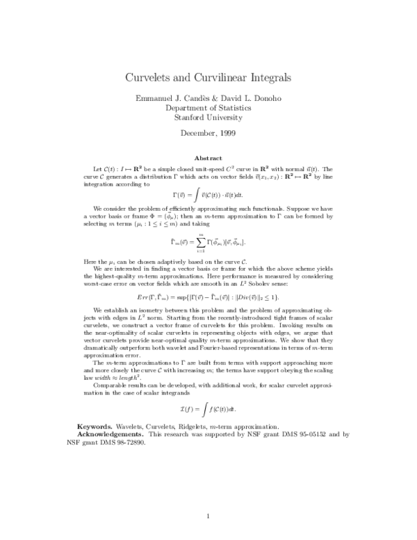 (PDF) Curvelets and Curvilinear Integrals | Emmanuel Candes - Academia.edu