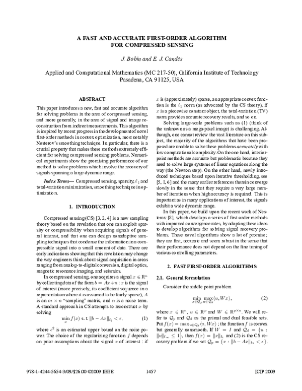 (PDF) A fast and accurate first-order algorithm for compressed sensing