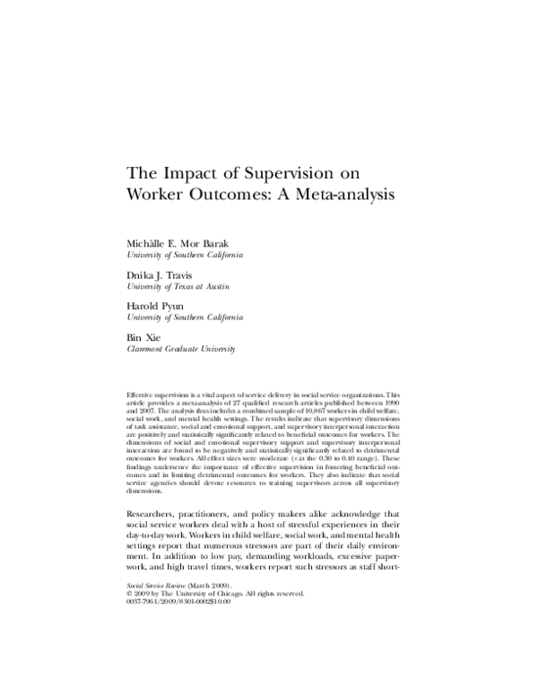 (PDF) The Impact of Supervision on Worker Outcomes: A Meta‐analysis