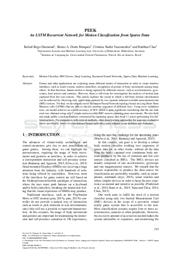 Pdf Peek An Lstm Recurrent Network For Motion Classification From Sparse Data