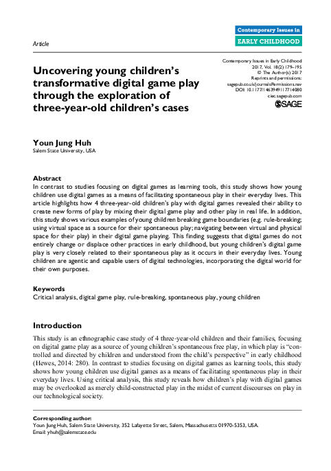 (PDF) Uncovering young children’s transformative digital game play through the exploration of ...
