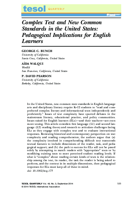 (PDF) Complex Text and New Common Standards in the United States ...