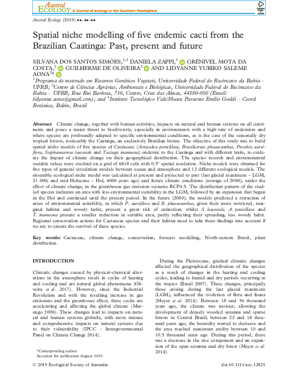 (PDF) Spatial niche modelling of five endemic cacti from the Brazilian ...