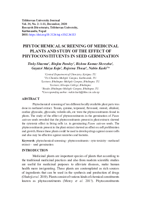 (PDF) Phytochemical Screening of Medicinal Plants and Study of the Effect of Phytoconstituents ...