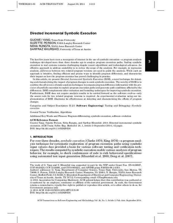 (PDF) Directed incremental symbolic execution