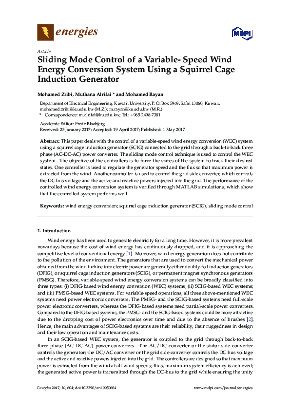 Pdf Sliding Mode Control Of A Variable Speed Wind Energy Conversion
