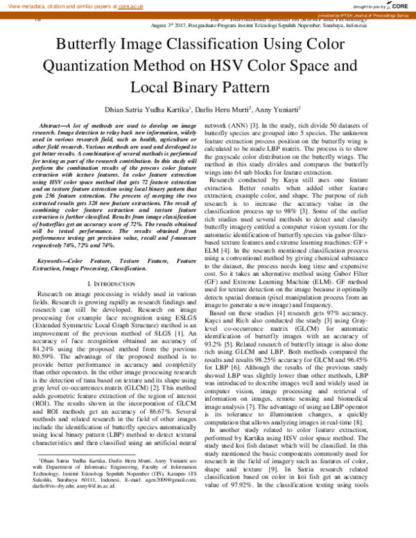 (PDF) Butterfly Image Classification Using Color Quantization Method on HSV Color Space and ...