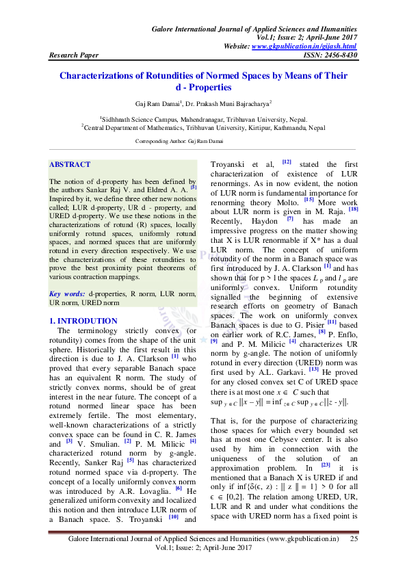 (PDF) Characterizations of Rotundities of Normed Spaces by Means of Their d-Properties