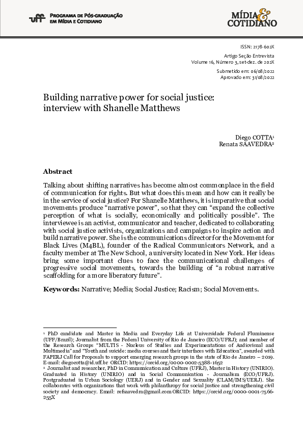 (PDF) Building narrative power for social justice: interview with ...